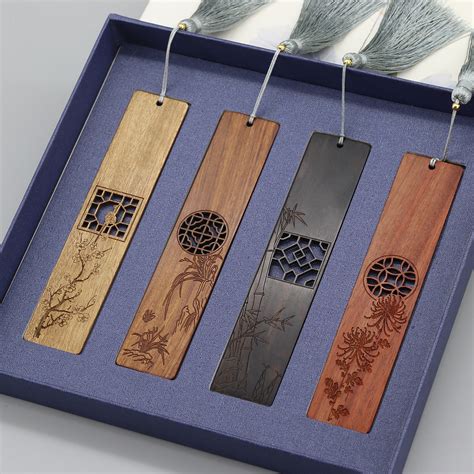 醉古风古典黑檀木质书签定制书签四君子梅兰竹菊新年礼 虎窝淘