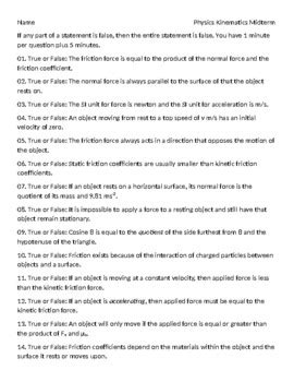 Physics Midterm Kinematics 45 Questions By Steven Allen TPT