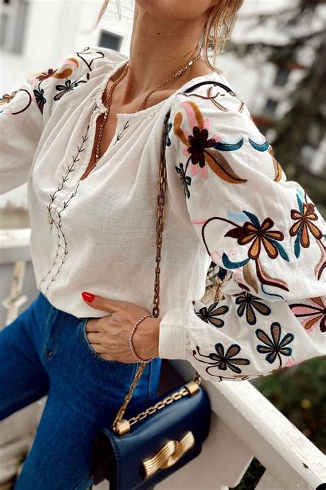 Floral Embroidered Blouse Cotton Blouse Women Shirt Boho Embroidered