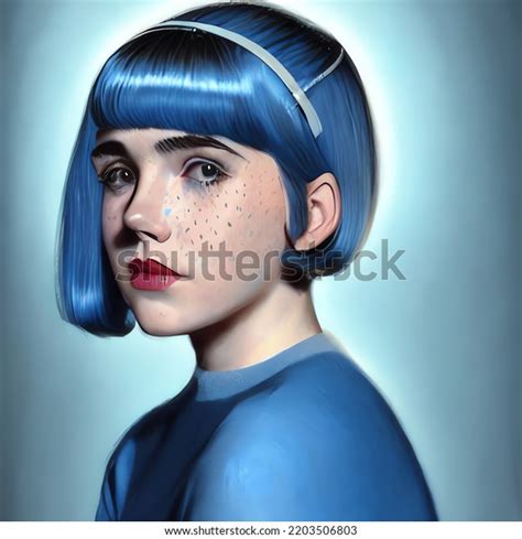 Portrait Kiernan Shipka Freckles White Hair Stock Illustration