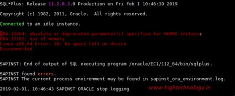 ora 27102 out of memory linux x86 64 error 28 no space left on