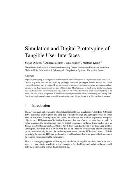 Pdf Simulation And Digital Prototyping Of Tangible User Interfaces