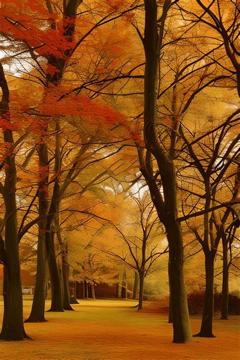 Old Trees In Autumn With Falling Leaves Creative Fabrica