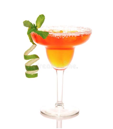 Orange Margarita Cocktail With Mint And Lime Spiral In Chilled S Stock