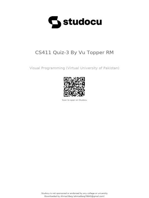 Cs411 Quiz 3 By Vu Topper Rm Pdf Windows Presentation Foundation