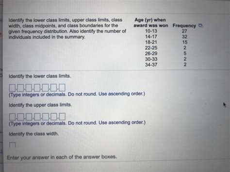 Solved Identify The Lower Class Limits Upper Class Limits Chegg Com