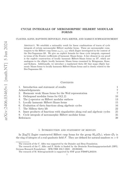 PDF Cycle Integrals Of Meromorphic Hilbert Modular Forms