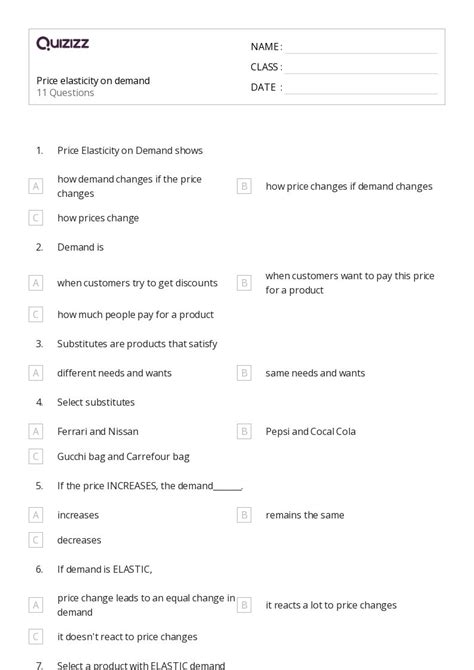 50 Demand And Price Elasticity Worksheets On Quizizz Free And Printable