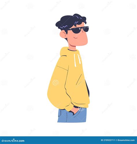 Confident Man Character In Hoody And Sunglasses With Satisfied Face