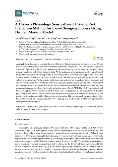 Pdf A Drivers Physiology Sensor Based Driving Risk Prediction Method