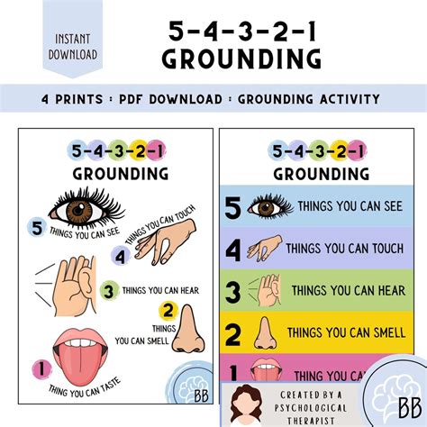 54321 Grounding Technique Print Anxiety And Stress Relief Pdf Etsy