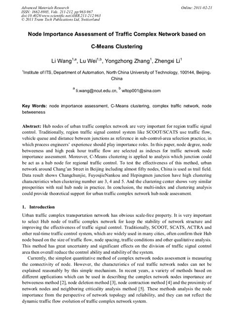 Node Importance Assessment Of Traffic Complex Network Based On C Means Clustering Scientific Net