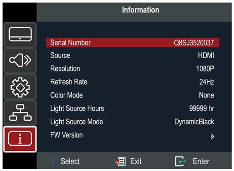 LS HD On Screen Display Menu Options ViewSonic Projector