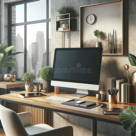 Computer Desk With Monitor And Keyboard Organized Workspace Set Up