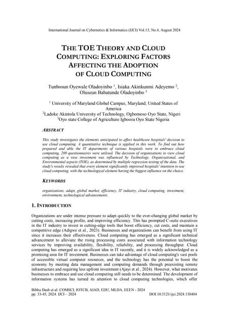 The Toe Theory And Cloud Computing Exploring Factors Affecting The