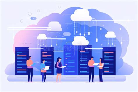Data Center And Cloud Computing Concept In Flat Design Illustration People Engineer Characters