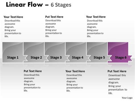 Linear Flow 6 Stages 53 PowerPoint Slide Presentation Sample Slide PPT Template Presentation