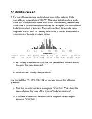 AP Statistics Quiz 2 1 Pdf AP Statistics Quiz 2 1 1 For More Than A Century Doctors Have Been