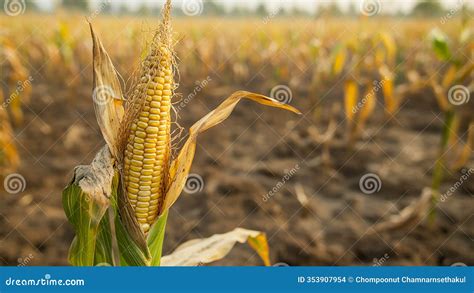 A Corn Plant With Signs Of Drought Stress Due To Insufficient Irrigation Stock Illustration