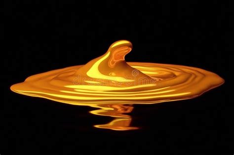 Golden Liquid Splash Creating Captivating Reflections On Black Background Stock Image Image