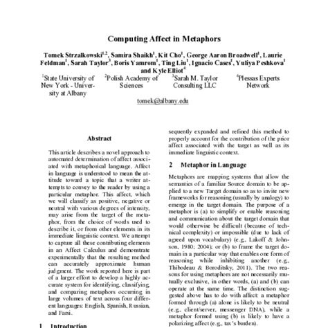 Computing Affect In Metaphors Acl Anthology
