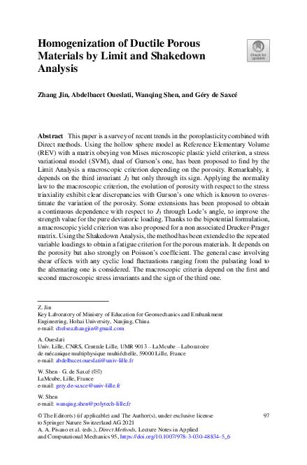 Pdf Homogenization Of Ductile Porous Materials By Limit And Shakedown