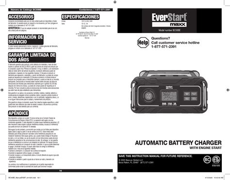 Everstart Maxx Battery Charger User Guide Bc50be 15 Amp Manual Pdf