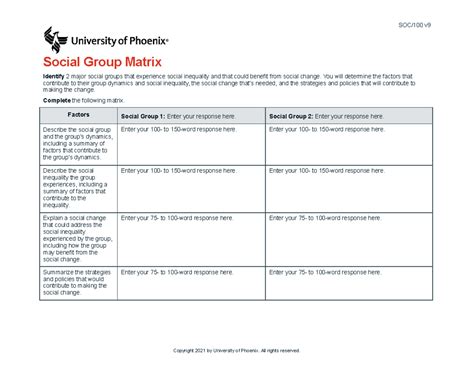 Soc100 V9 Wk5 Social Group Matrix Soc100 V Social Group Matrix Identify 2 Major Social Groups