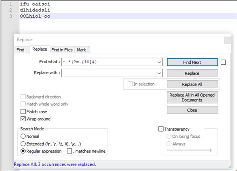notepad use regex to delete the beginning of a line stopping n