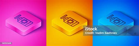 아이소메트릭 라인 자외선 차단제 스프레이 병 아이콘은 분홍색과 주황색 파란색 배경에 분리되어 있습니다 태양 자외선으로부터 피부를