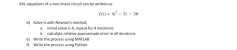 solved kvl equations of a non linear circuit can be written