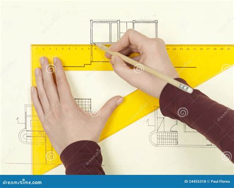 Woman S Hand Drawing Architectural Sketch Of House Royalty Free Stock Photos Image 24455318