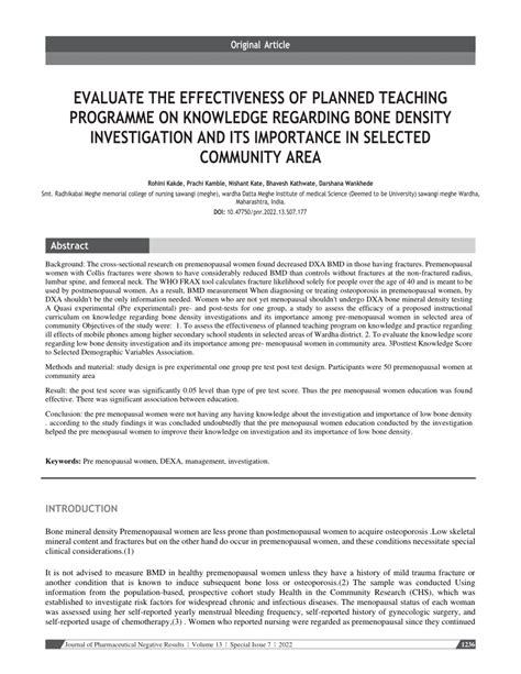 Pdf Evaluate The Effectiveness Of Planned Teaching Programme On Knowledge Regarding Bone