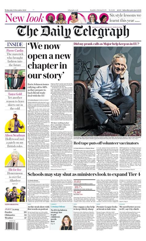 Daily Telegraph Front Page 30th Of December 2020 Tomorrows Papers Today