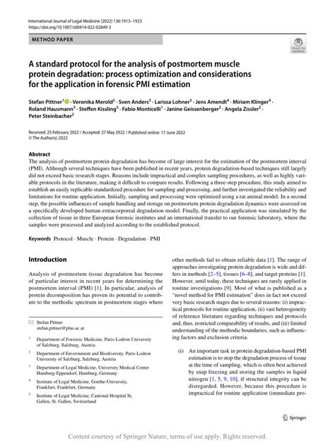 Pdf A Standard Protocol For The Analysis Of Postmortem Muscle Protein Degradation Process