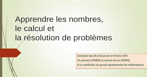 Apprendre Les Nombres Le Calcul Et La Résolution De Problèmes Pdf