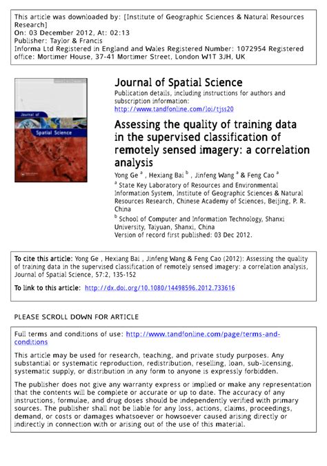 Pdf Assessing The Quality Of Training Data In The Supervised Classification Of Remotely Sensed