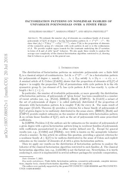 Pdf Factorization Patterns Of Polynomials Over Finite Fields