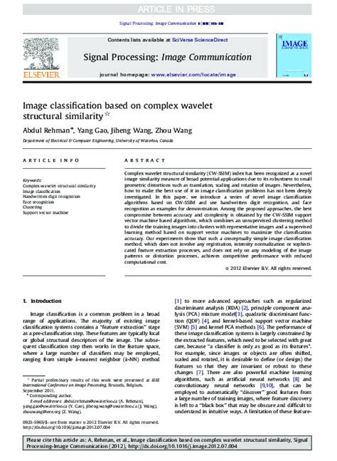 Pdf Image Classification Based On Complex Wavelet Structural Similarity