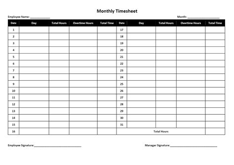 Printable Time Sheet