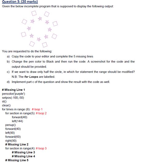 Solved Question 3 20 Marks Given The Below Incomplete Chegg