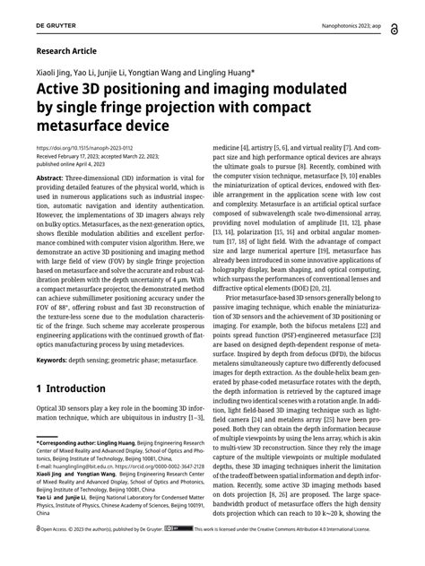 Pdf Active 3d Positioning And Imaging Modulated By Single Fringe Projection With Compact