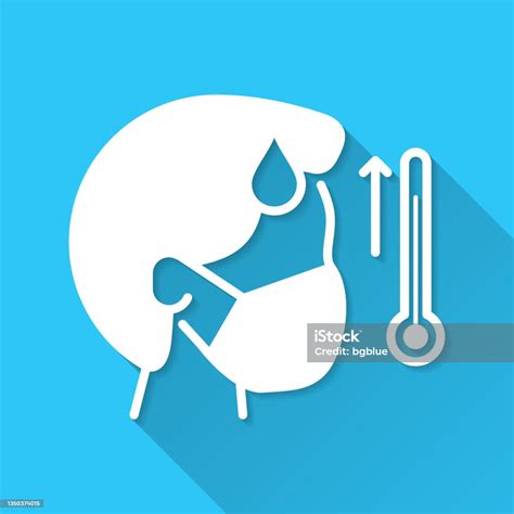 발열을 가진 아픈 사람 파란색 배경아이콘 긴 그림자가 있는 플랫 디자인 3차원 형태에 대한 스톡 벡터 아트 및 기타 이미지 3차원 형태 남자 남자들만 Istock
