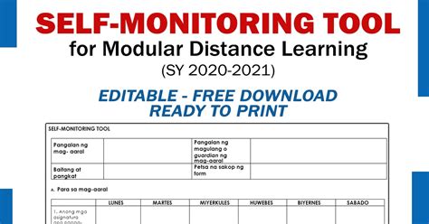Self Monitoring Tool For Modular Distance Learning Editable Free Download Deped Click