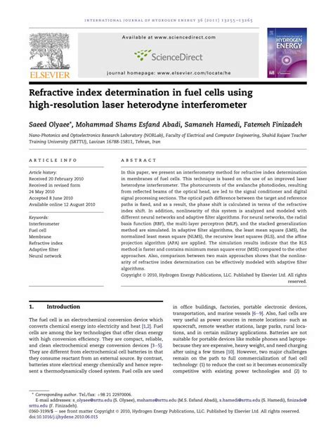 Pdf Refractive Index Determination In Fuel Cells Using High Resolution Laser Heterodyne