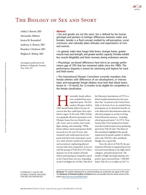 Bassett Et Al 2020 The Biology Of Sex And Sport Pdf Skeletal