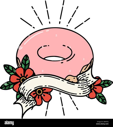 Scroll Banner With Tattoo Style Iced Donut Stock Vector Image And Art Alamy