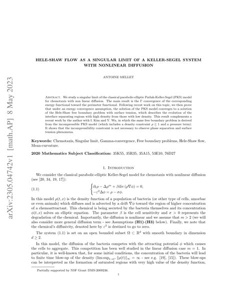 Pdf Hele Shaw Flow As A Singular Limit Of A Keller Segel System With Nonlinear Diffusion