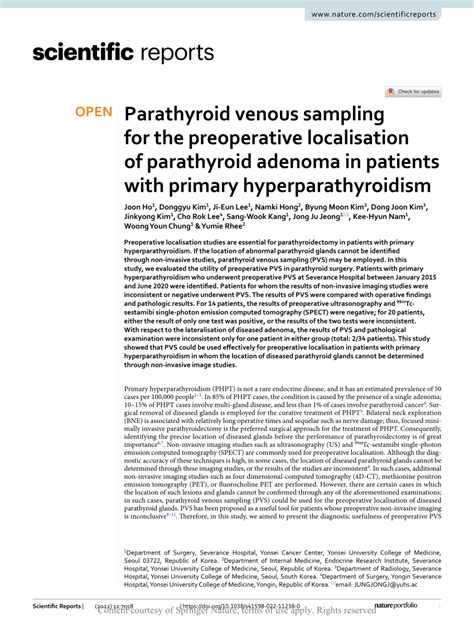 Pdf Parathyroid Venous Sampling For The Preoperative Localisation Of