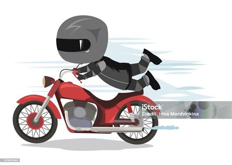 ตลกโง่มอเตอร์ไซค์ บ้าเงอะง่อ สไตล์การ์ตูนแบน ภาพประกอบแยกบนพื้นหลังสีขาว เวกเตอร์ ภาพประกอบสต็อก